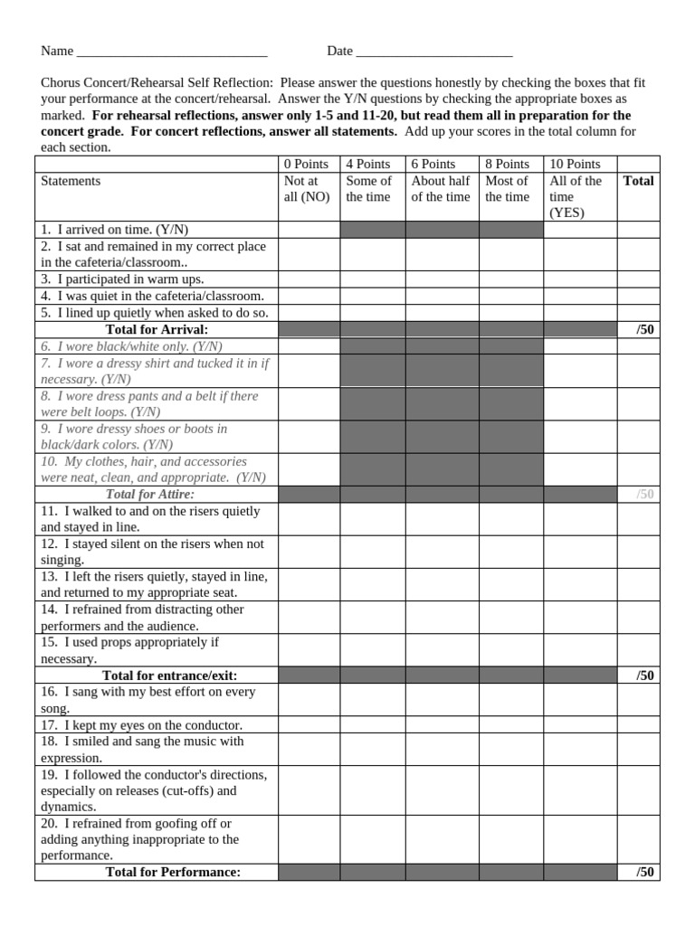 Choral Rehearsal and Performance SelfEvaluation | PDF | Language Arts ...