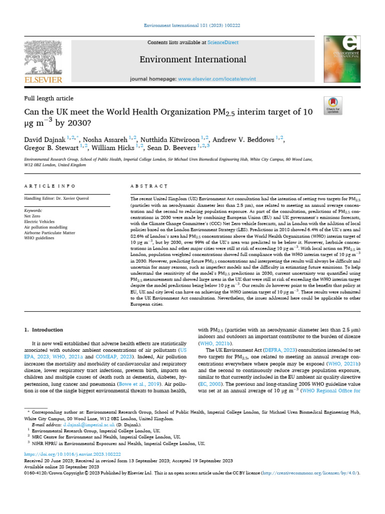 Can The UK Meet The World Health Organization PM2.5 Interim Target of ...