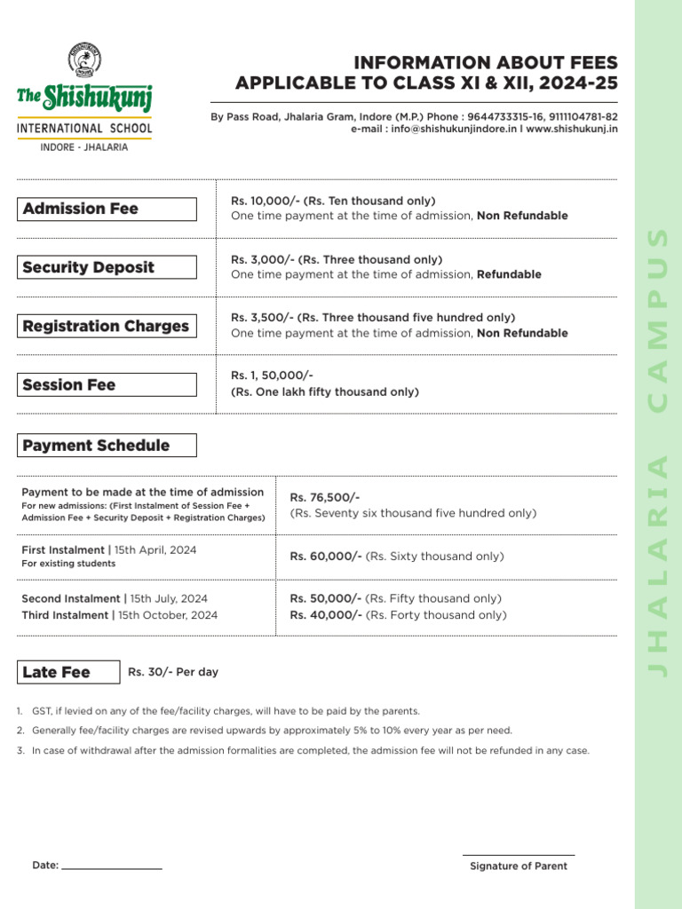 Fees Structure 11th and 12th JC 2024 25 | PDF