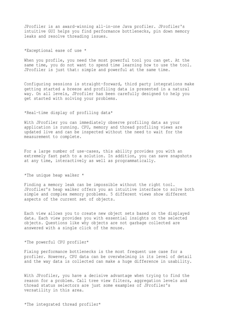 Jprofiler Info | PDF | Java (Programming Language) | Usability