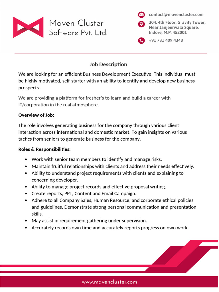 JD BDE Freshers | PDF