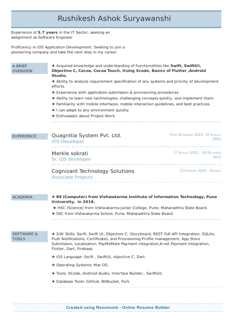 Rushikesh Ashok Suryawanshi: Quagnitia System Pvt. LTD | PDF