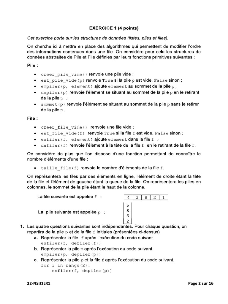 TNSI - Chapitre 5 Exercice Type BAC | PDF