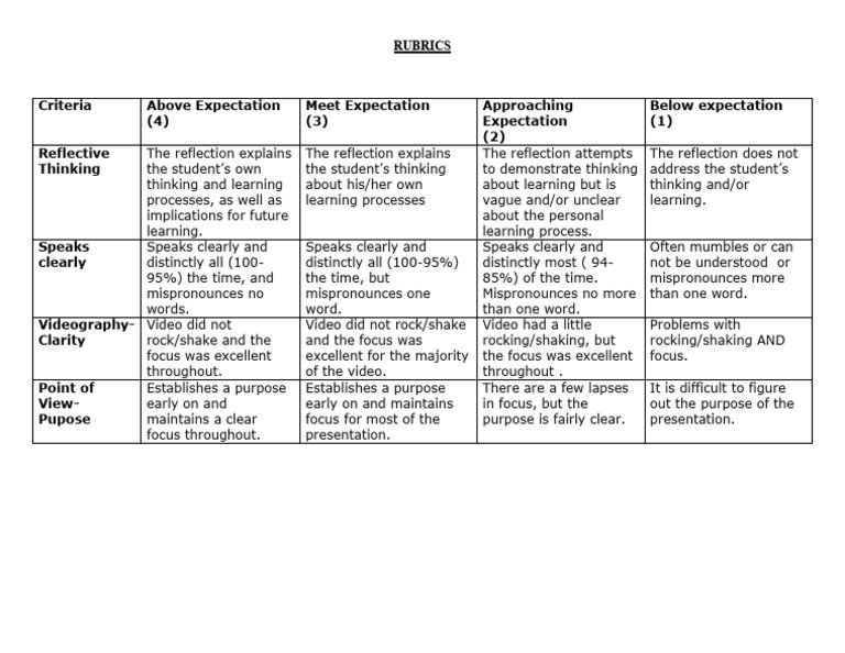 Science Video Reflection Rubric | PDF