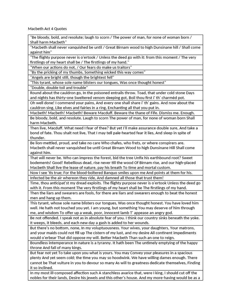 Macbeth Act 4 Quotes | PDF