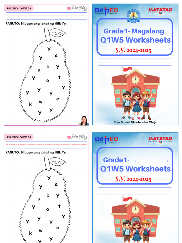 MATATAG Grade 1 Q1 Week 5 Worksheets Booklet - Teacher Mhejz Bacani | PDF