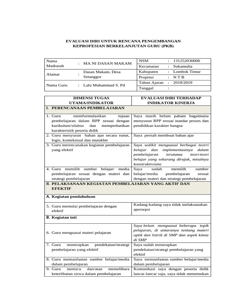 Daftar Evaluasi Diri | PDF