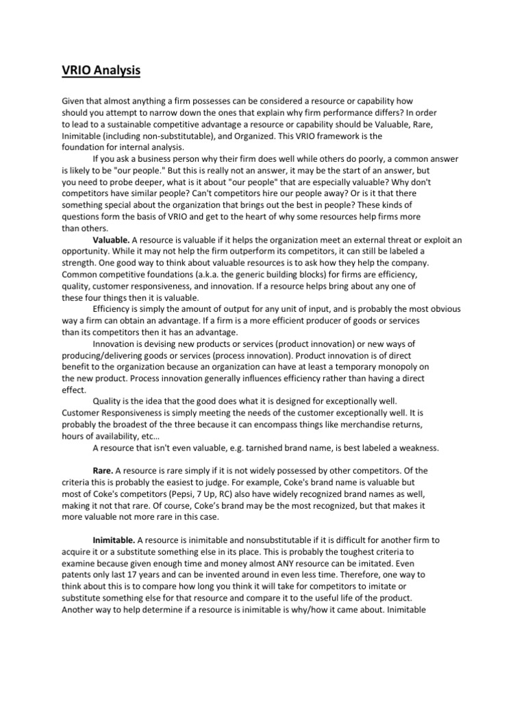 VRIO Analysis | PDF | Business Economics | Economies