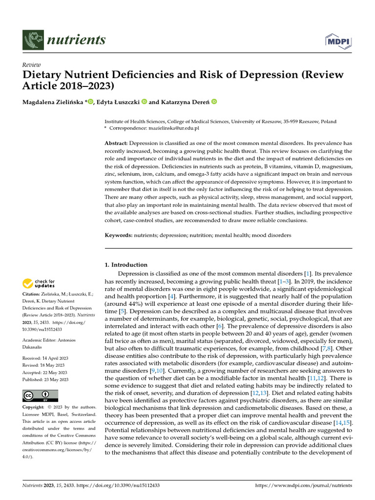 Dietary Nutrient Defici Risk Depre | PDF