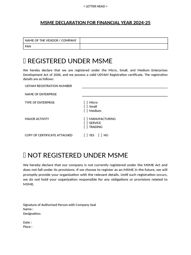MSME Declaration 2024-25 | PDF