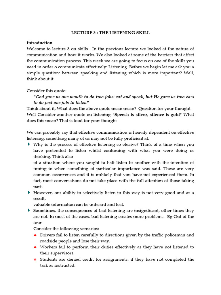 LECTURE 3.Listening Skills docx-converted | PDF