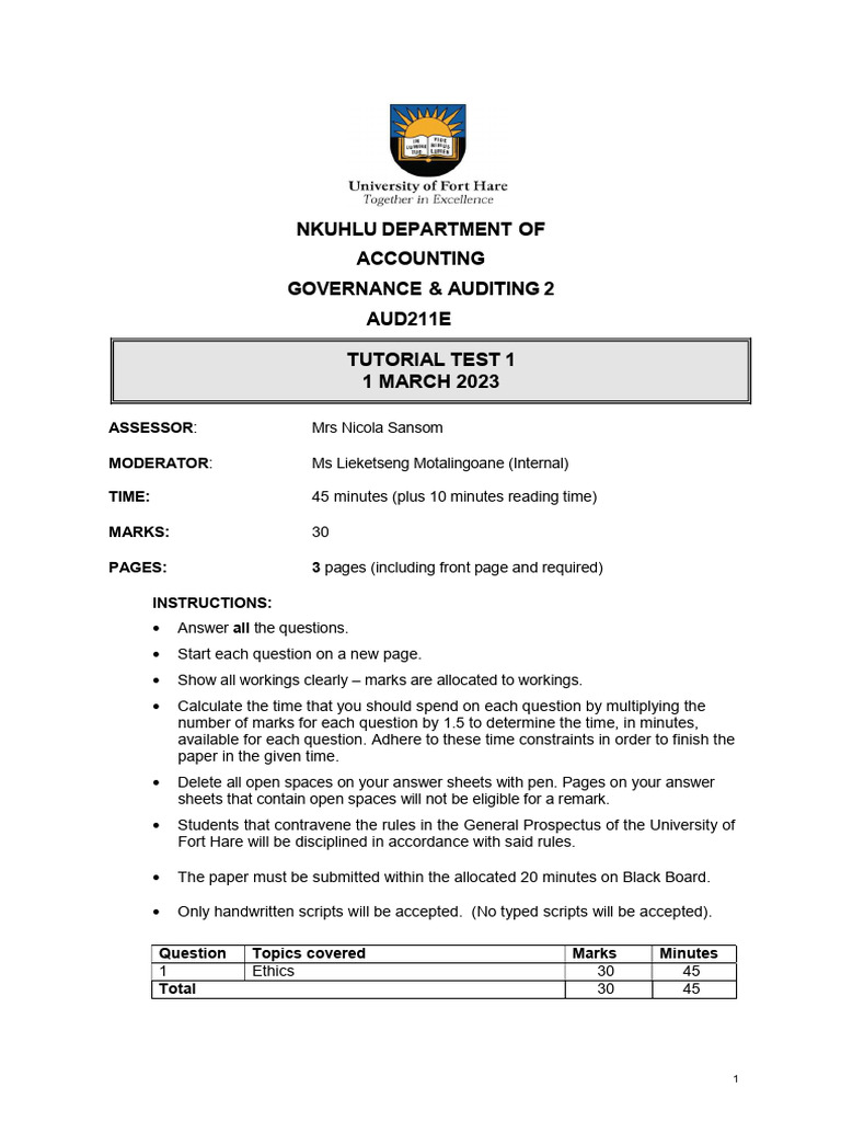 20230301 - AUD221 - Tut Test 1 Example | PDF