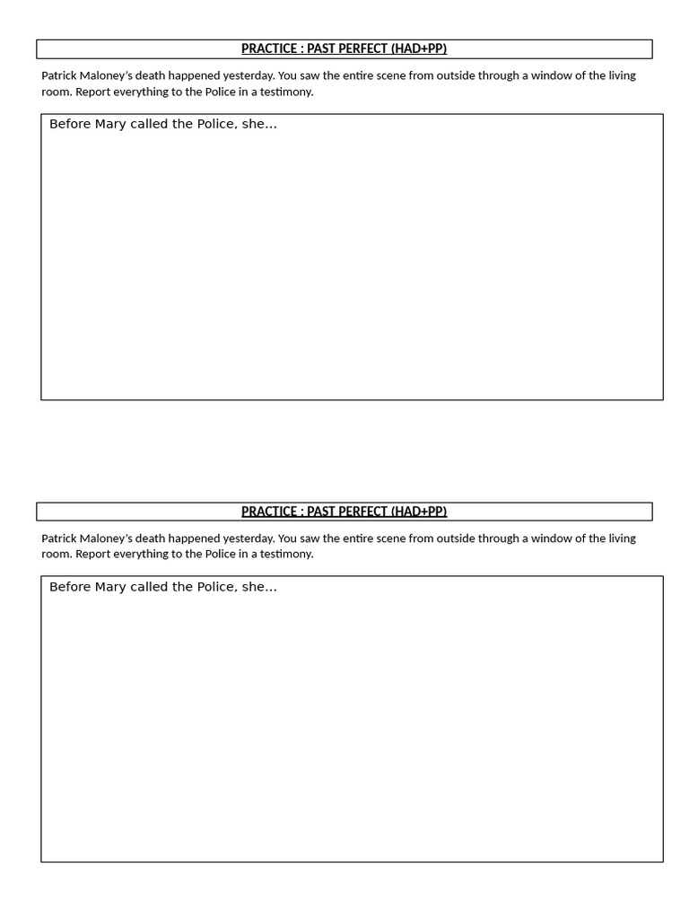 Past Perfect Had PP Practice Lamb To The Skaughter | PDF