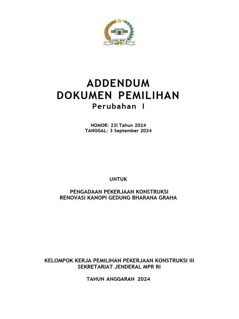 Addendum Dokumen Pemilihan Tender Pekerjaan KonstruksiKanopi | PDF
