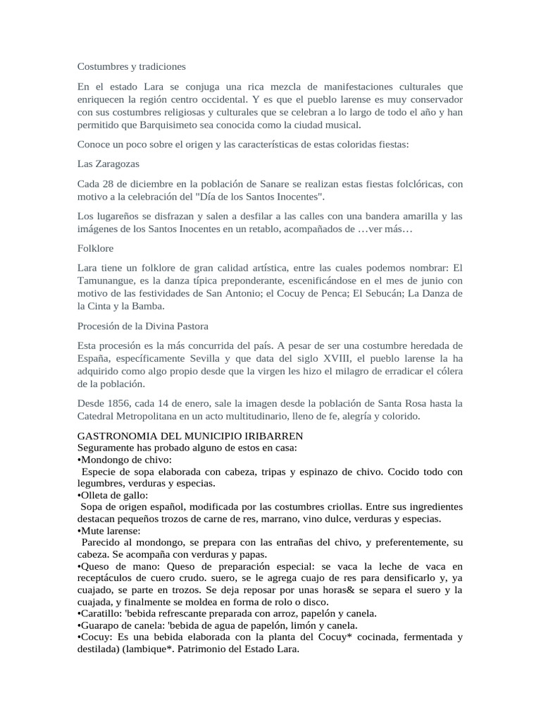 Costumbres y Tradiciones | PDF | Ciencias sociales | Cocina, comidas y vino