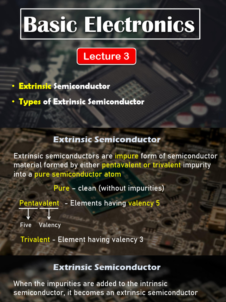 Basic Electronics: Semiconductor of Extrinsic Semiconductor | PDF