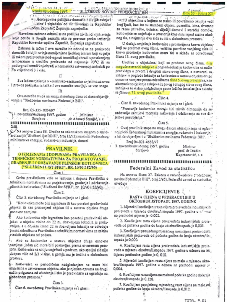 Izmjene I Dopune Pravilnika Za Gasne Kotlovnice Sl. Fbih 26-97 | PDF