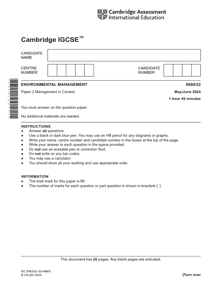 Cambridge IGCSE: Environmental Management 0680/22 | PDF
