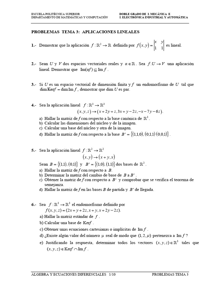Problemas de Álgebra 3 | PDF | Mapa lineal | Base (álgebra lineal)