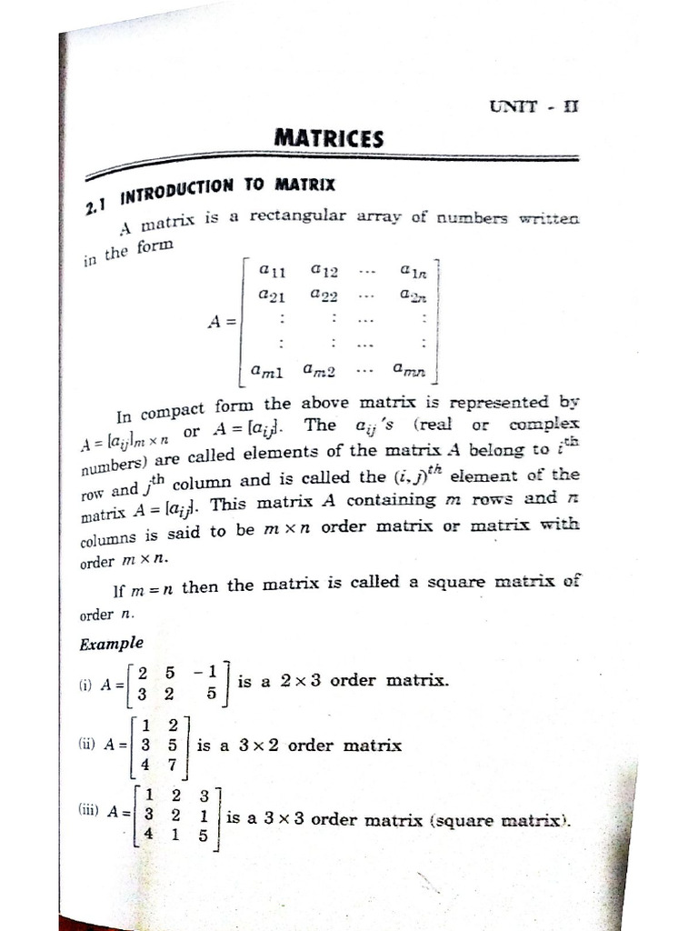 Matrices Lecture Notes | PDF