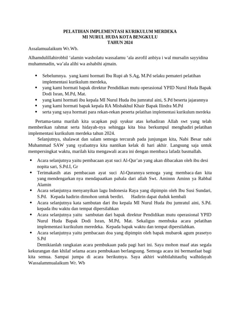 Teks MC Pelatihan | PDF