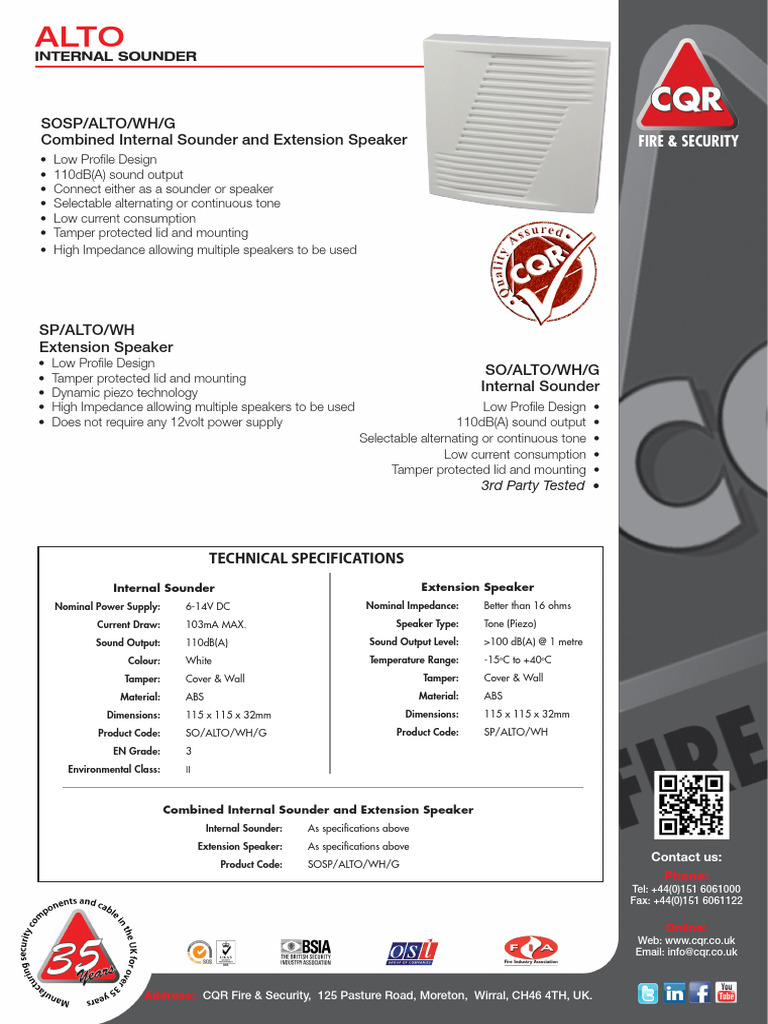 Sirena SO ALTO WH G S5 Ficha Tecnica | PDF