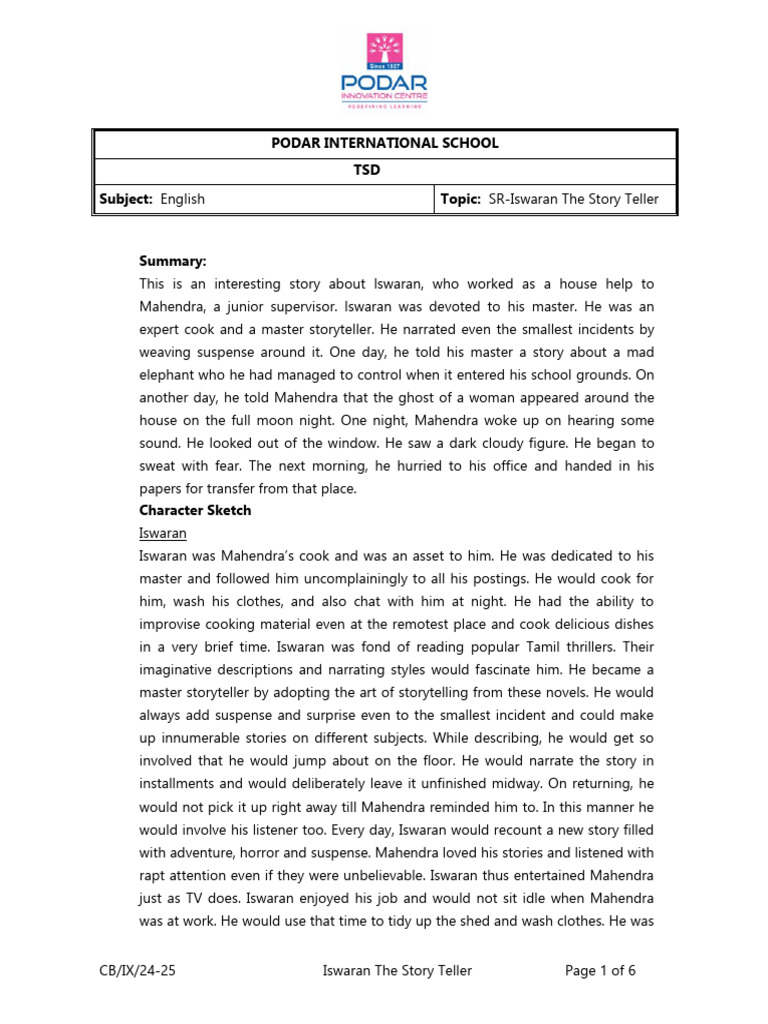 1724914310284.TSD - IX - CB - Eng - SR - Iswaran The Story Teller | PDF