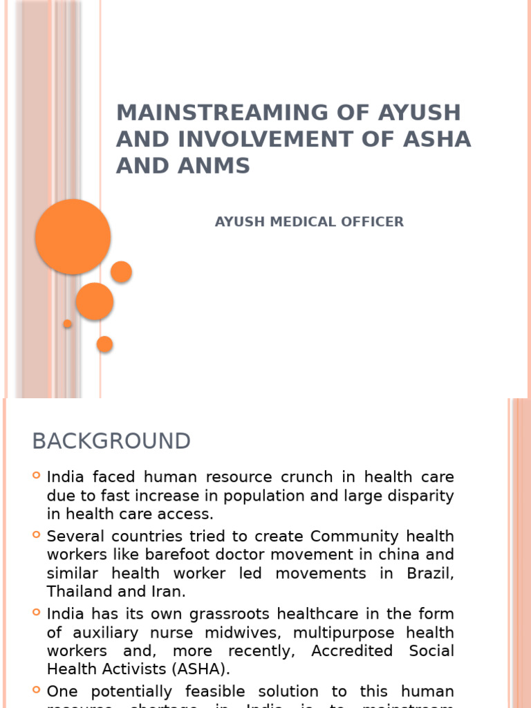 Mainstreaming of AYUSH and Involvement of ASHA and ANM | PDF | Ayurveda | Health Sciences