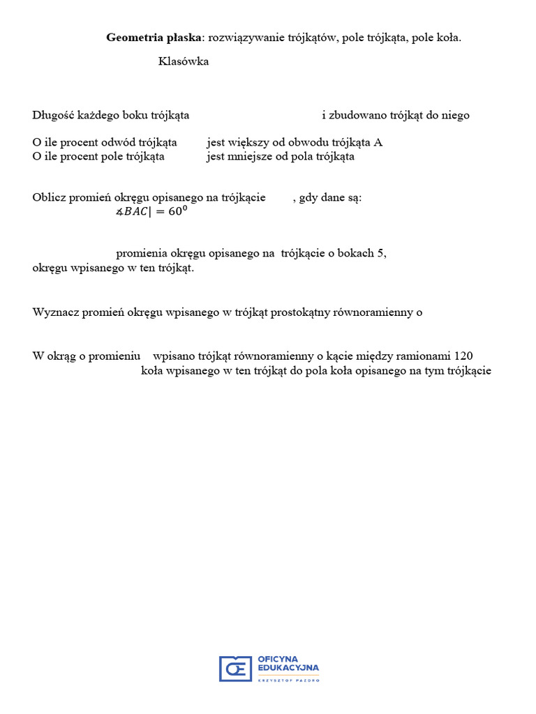 2020 2 Klasowka kl2 Geometria Plaska ZR Ab Wer2 | PDF