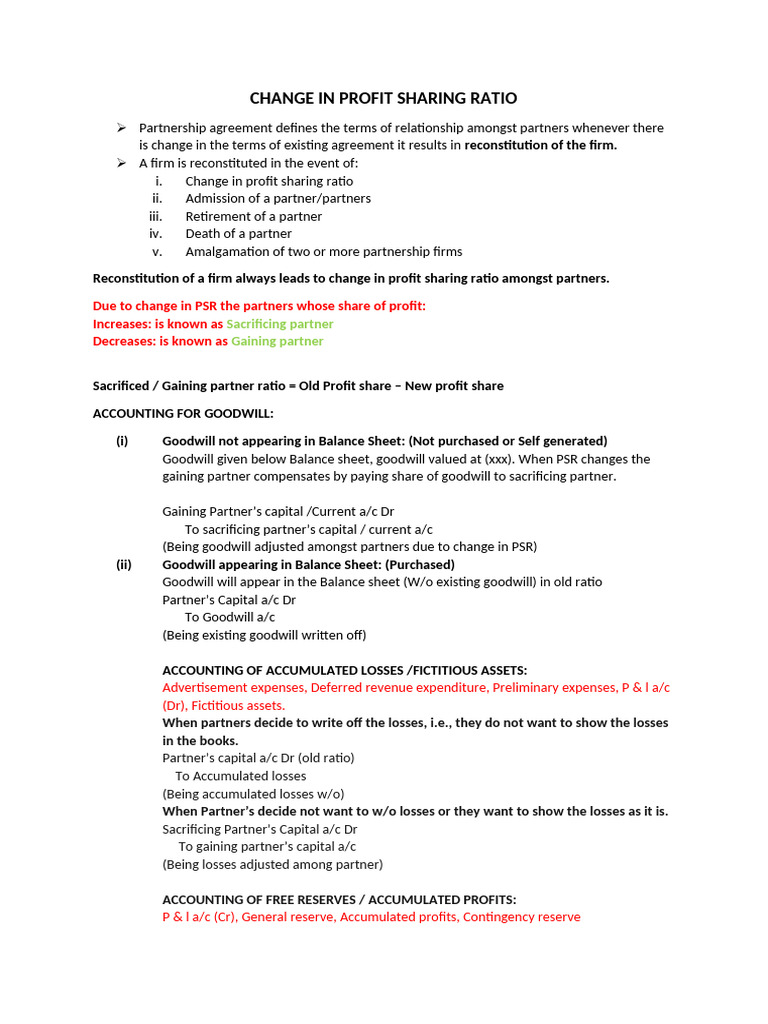 Partnership Profit Sharing Changes | PDF | Goodwill (Accounting) | Expense