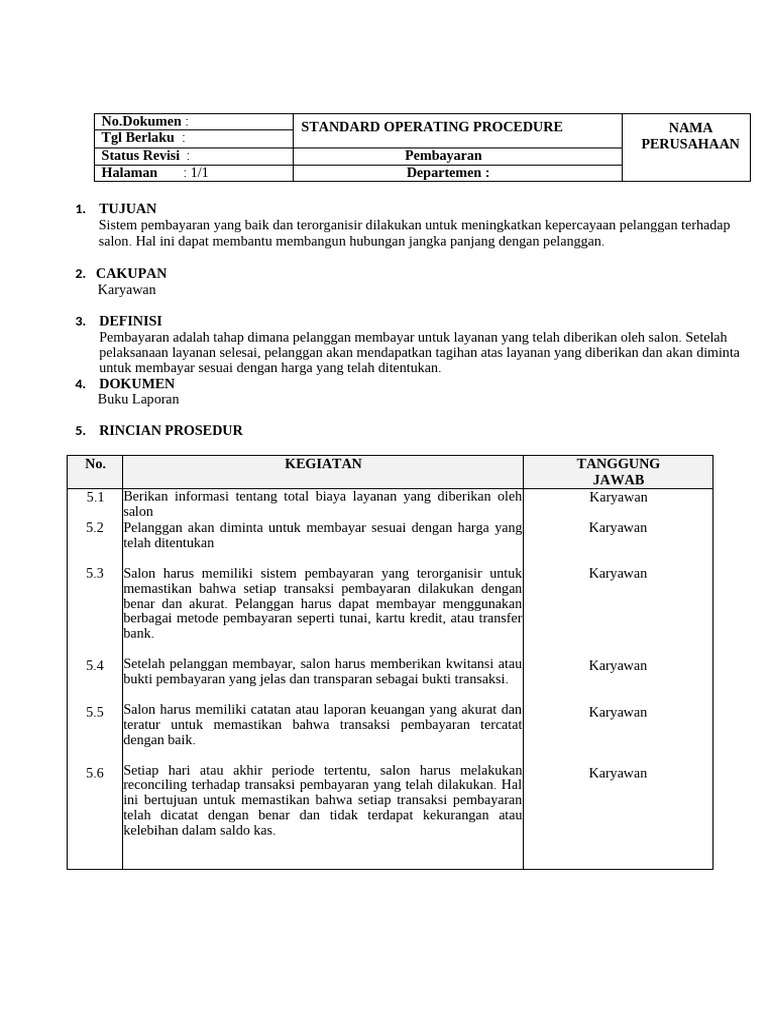 Sop Pembayaran | PDF | Bisnis | Hukum