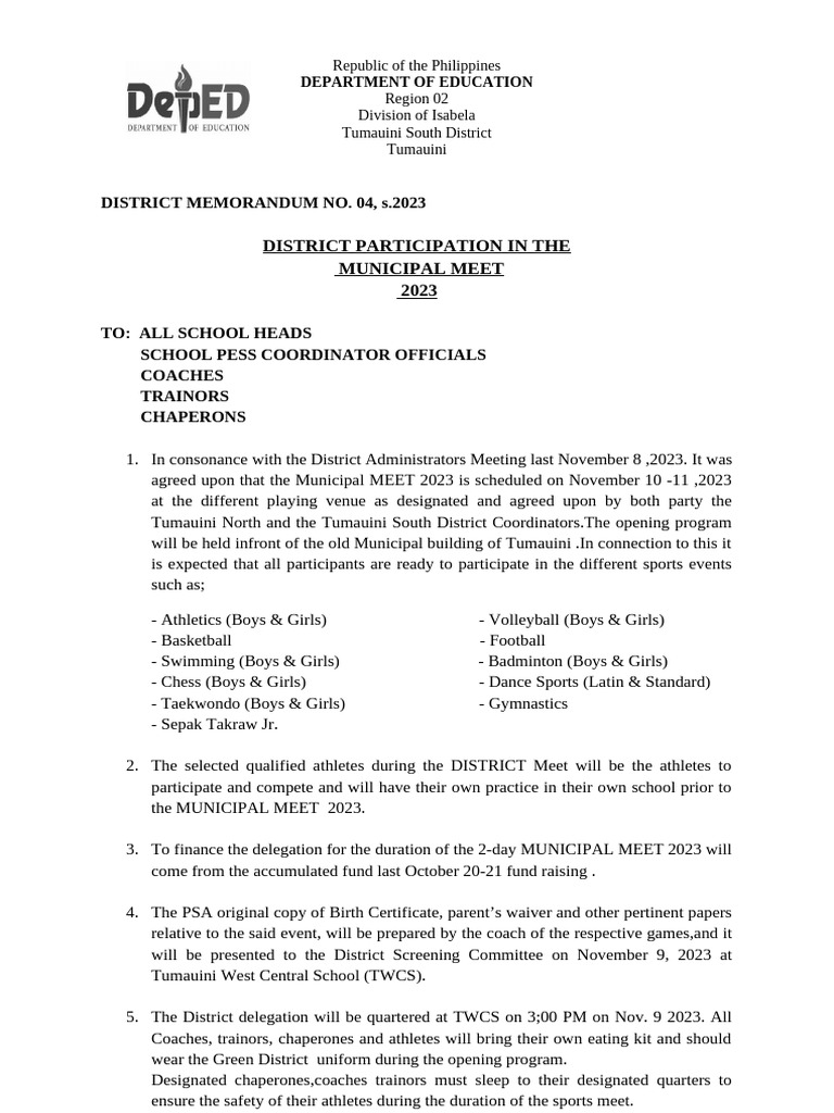 MUNICIPAL-MEET-2023-MEMO | PDF