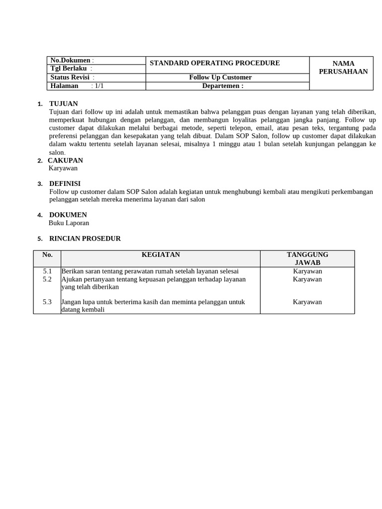 Salon Customer Follow-Up SOP | PDF | Career & Growth | Business