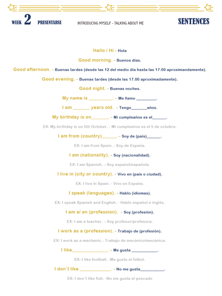 Week 2 - Sentences (Versión Imprimible) | PDF