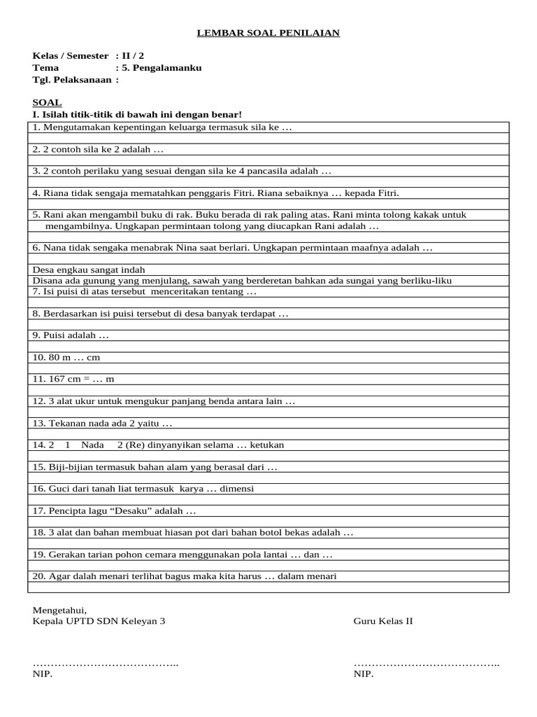 LEMBAR SOAL PENILAIAN | PDF
