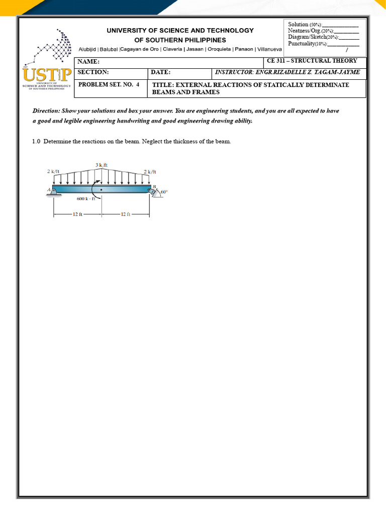 Problem Set 4 - External Reactions Beam & Frames SD | PDF