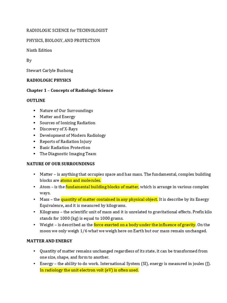 Bushong Summary by Maam Kulet | PDF