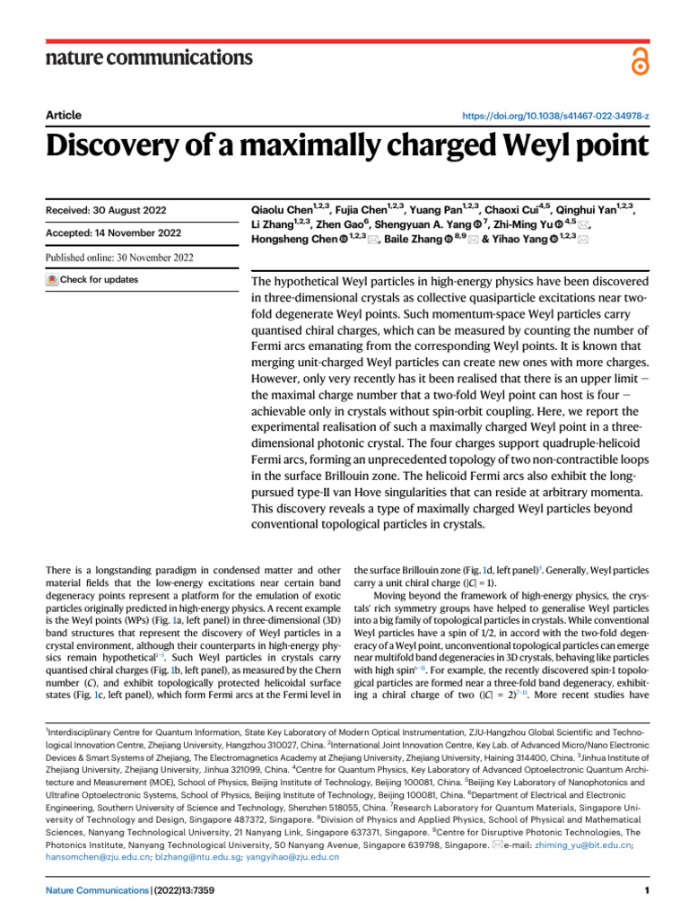 Discovery of A Maximally Charged Weyl Point: Article | PDF