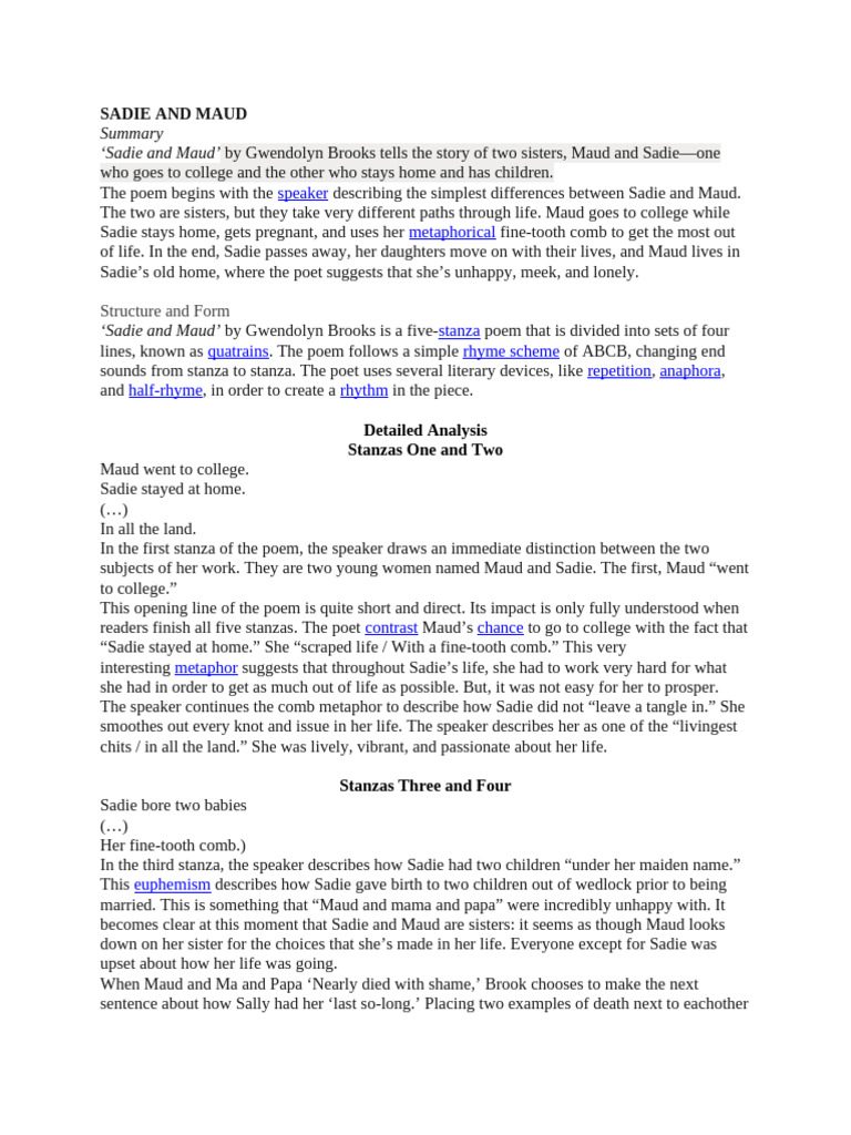 ellyB- Sadie and Maud Summary | PDF
