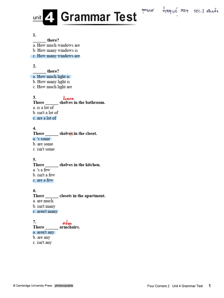 Four Corners 2e Level 2 Unit 04 Grammar Test | PDF