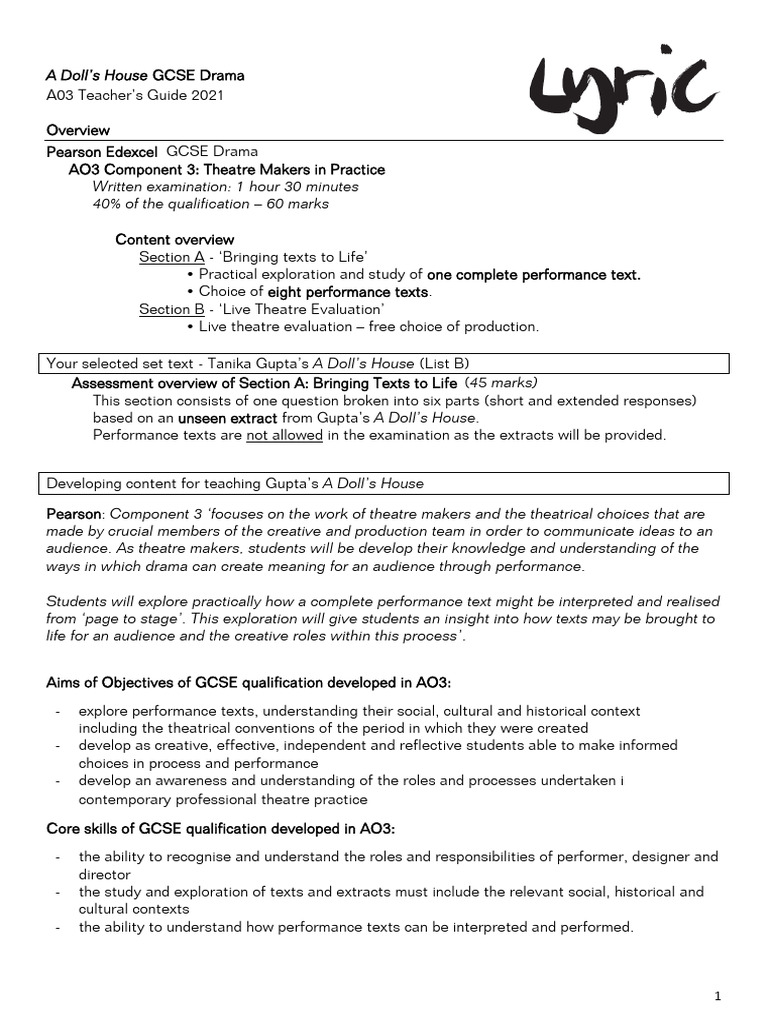 ADH GCSE Edexcel AO3 Theatre Makers in Practice TEACHERS GUIDE 2021 ...
