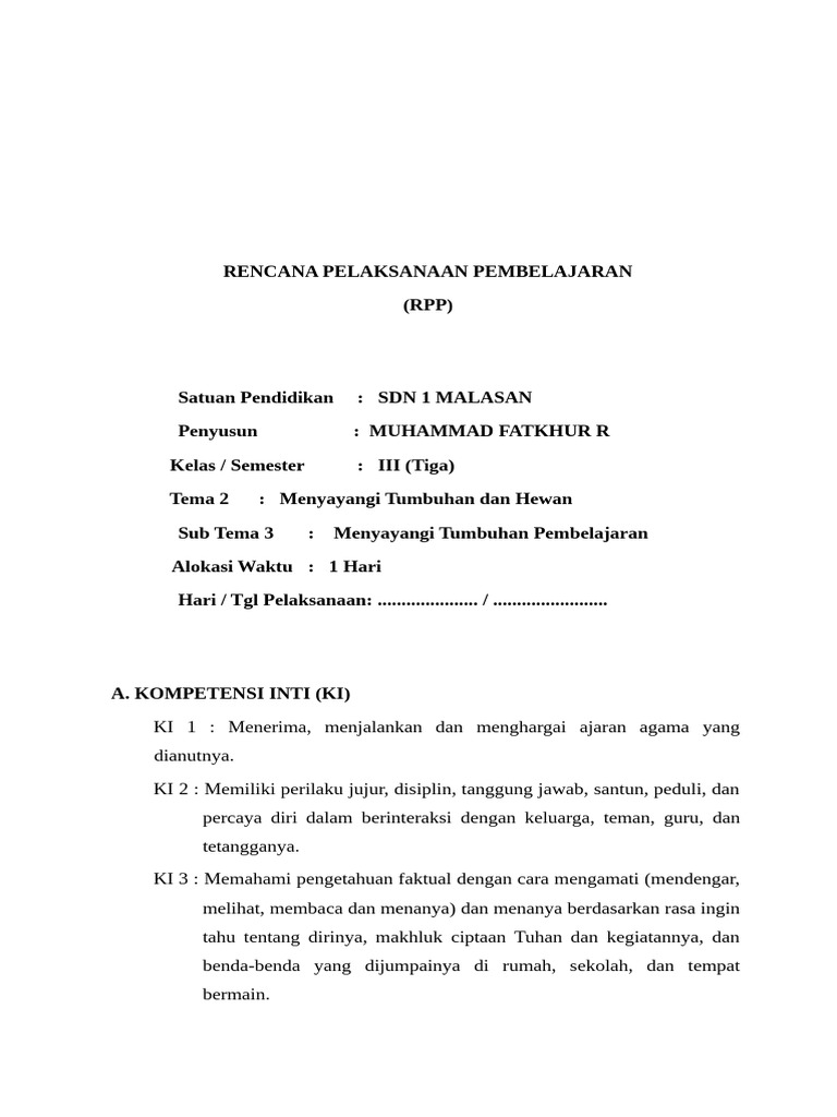 RPP Kelas 3 Fix | PDF