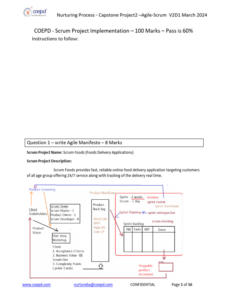 COEPD - Scrum Project Implementation 100 Marks Pass Is 60% | PDF