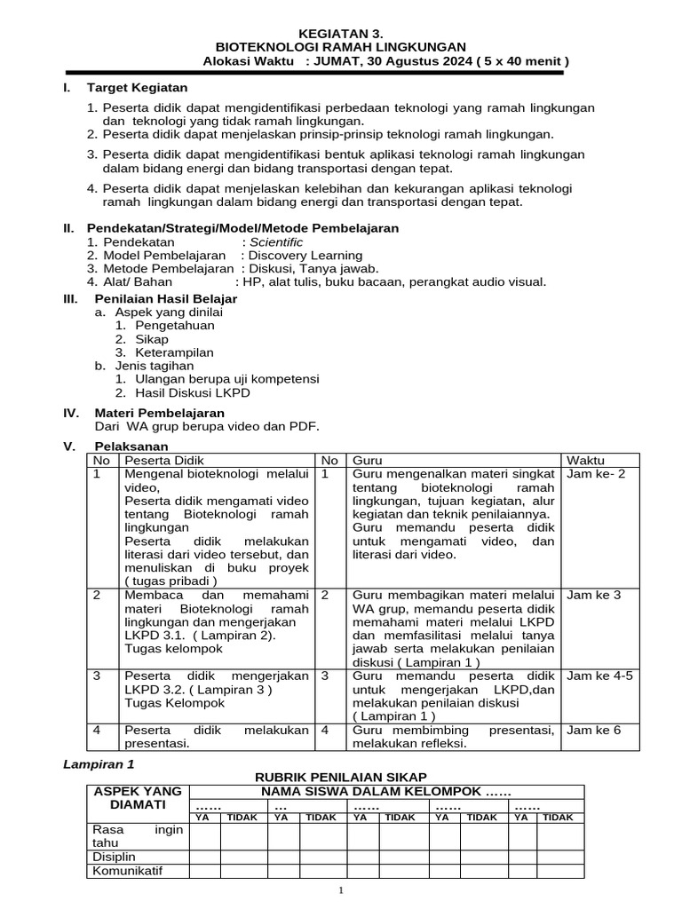 Modul P5 Kls 9 - Hari Jumat, 30 Agst P5 - Teknologi Ramah Lingkungan | PDF