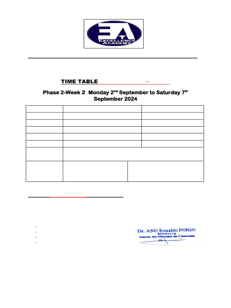 New Phase 2-Week 2 Time Table-Residency Preps-Excellence Academy | PDF