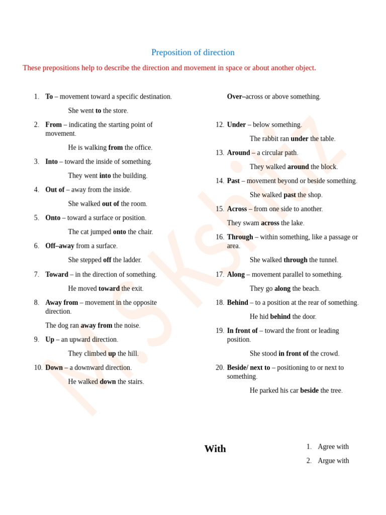 Preposition of Direction and Prepositional Verbs | PDF