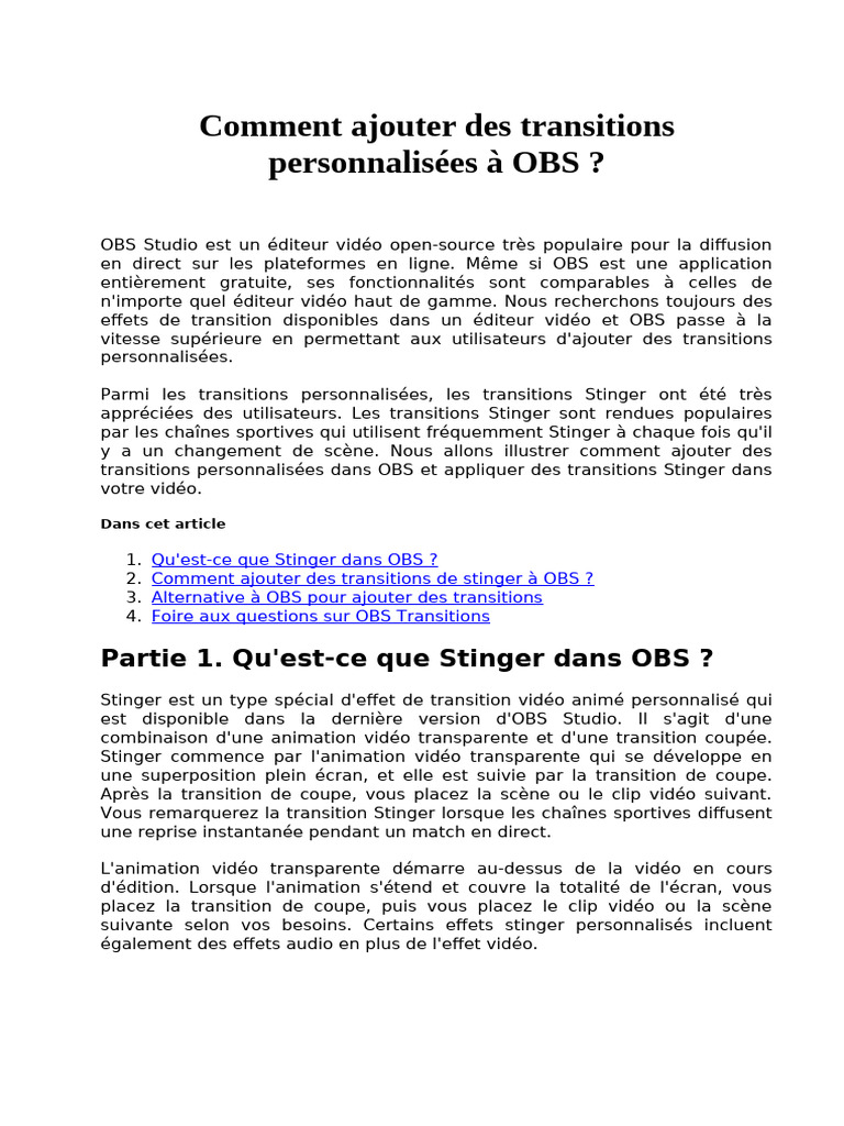 Comment Ajouter Des Transitions Personnalisées À OBS | PDF