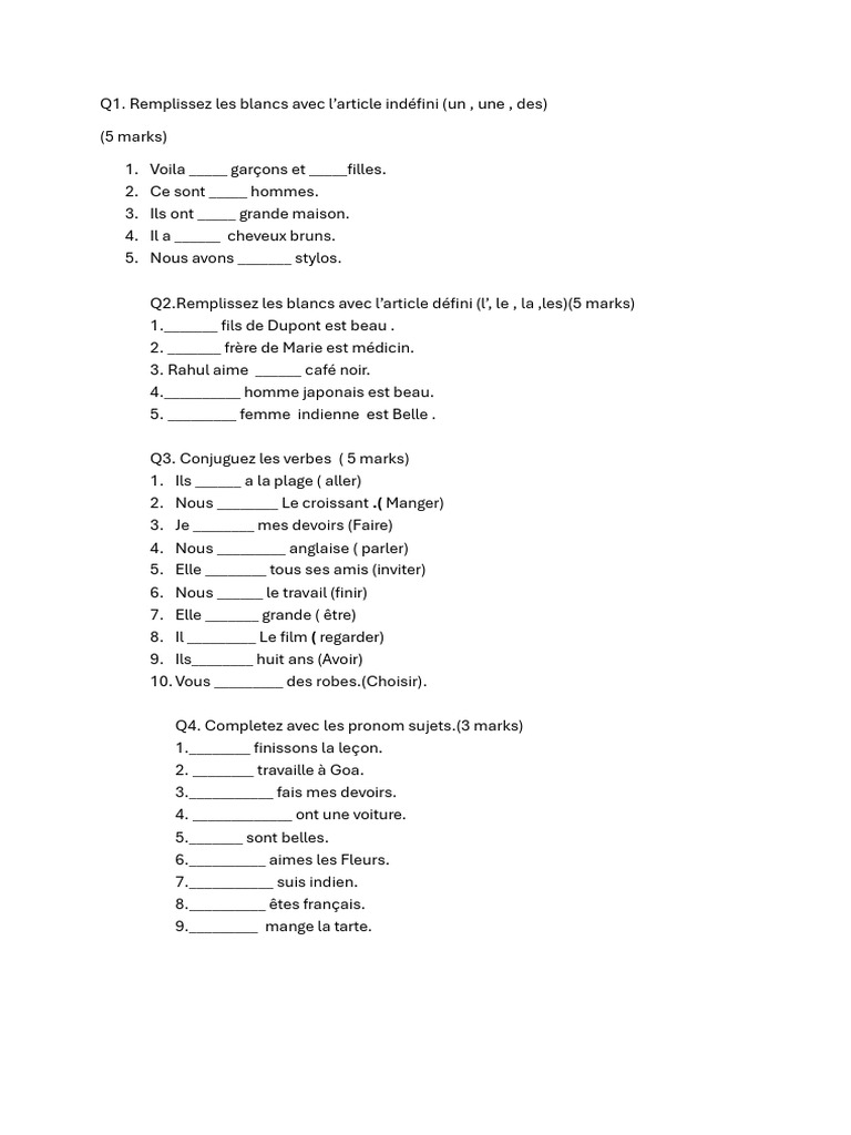 French Question Paper Pdf