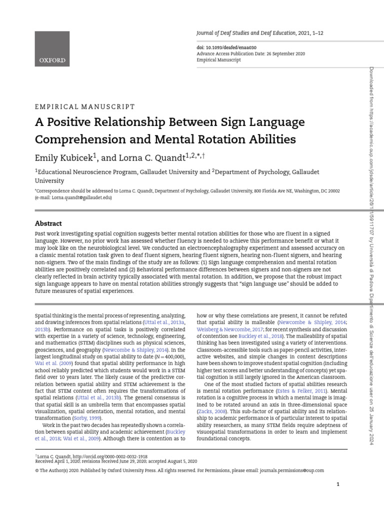 A Positive Relationship Between Sign Language and Mental Rotation | PDF