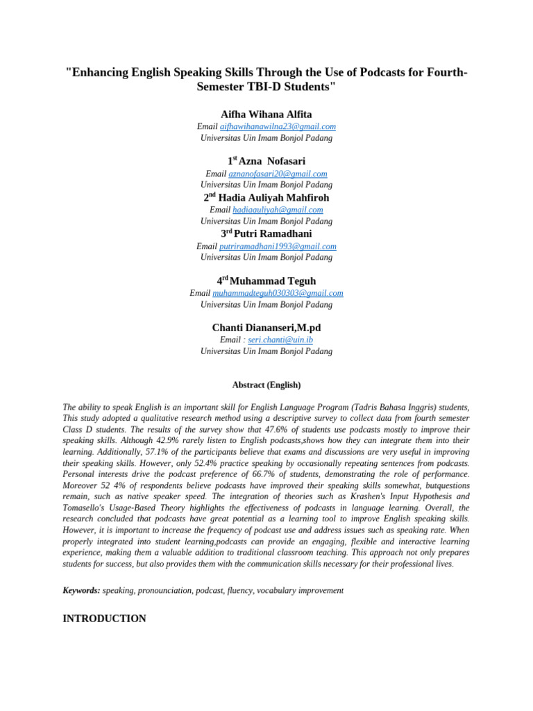 Enhancing English Speaking Skills Through The Use - Docx KELOMPOK 1 | PDF